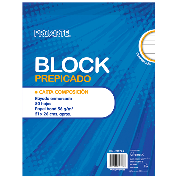 Block Apunte Prepicado Tamaño Carta Composición 80 Hojas Proarte ...